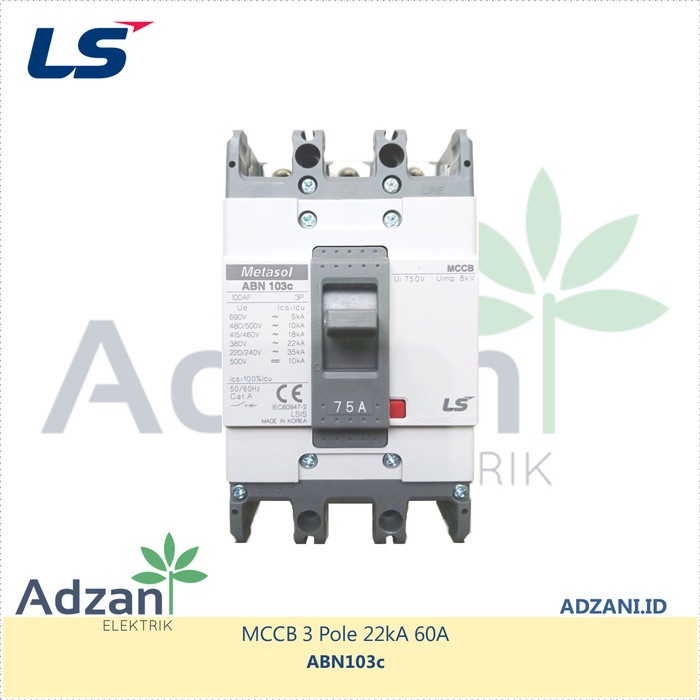 Jual LS MCCB 3P 60A 22kA ABN103c Metasol LSis | Shopee Indonesia