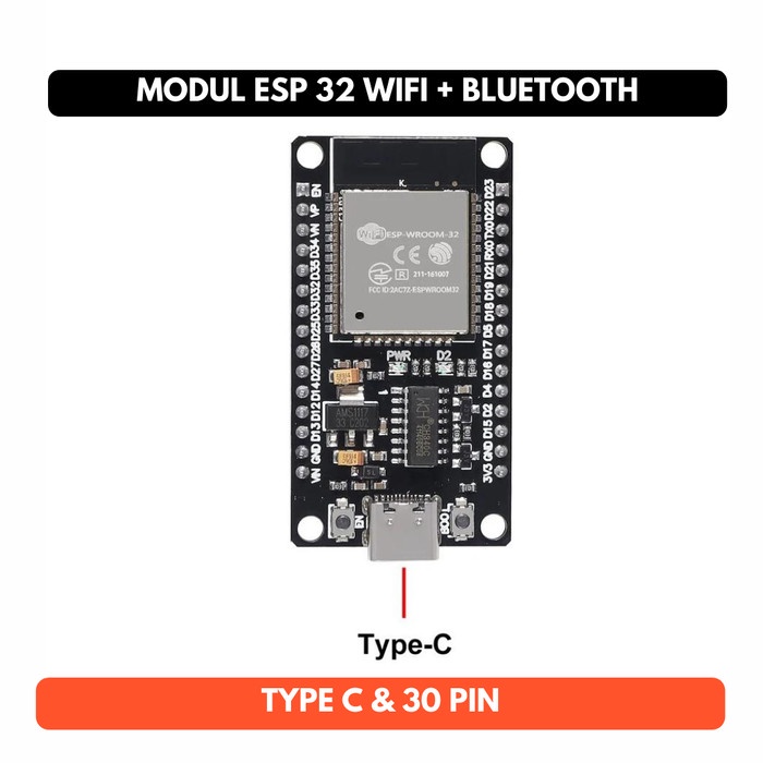 Jual ESP32 Type C Tipe C Modul 30 Pin 30P P Module ESP 32 WIFI Bluetooth | Shopee Indonesia