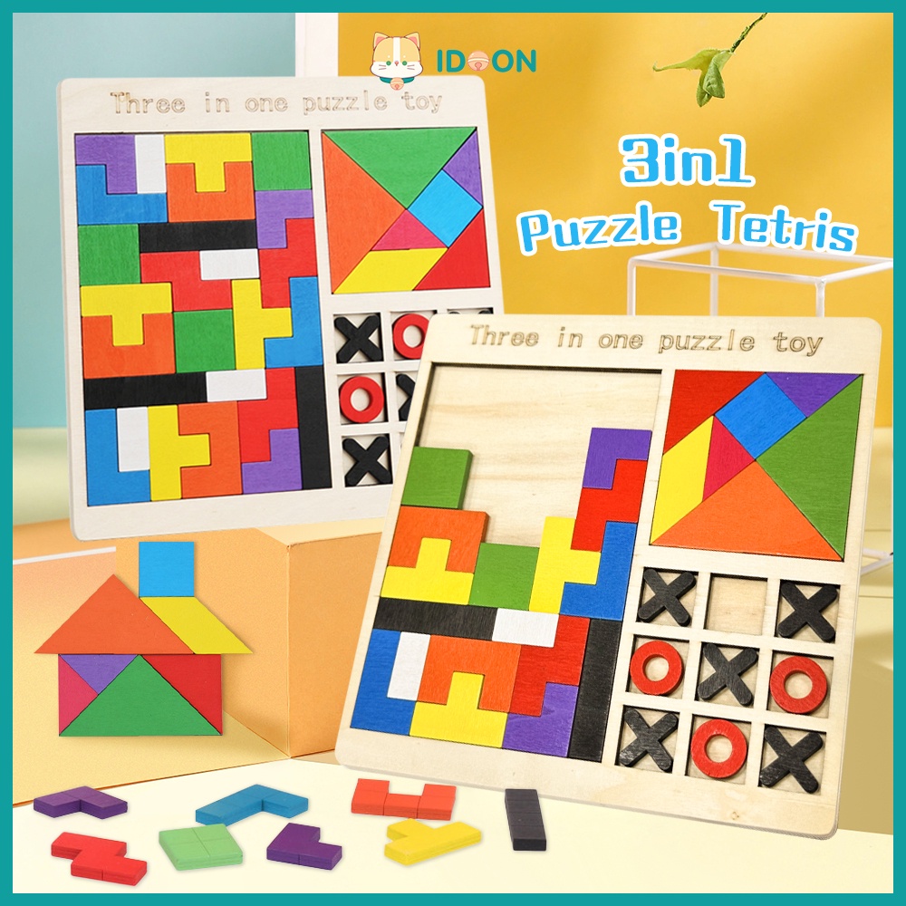 Jual IDOON Set Mainan Edukasi Anak Puzzle Kayu Angram Papan Permainan ...