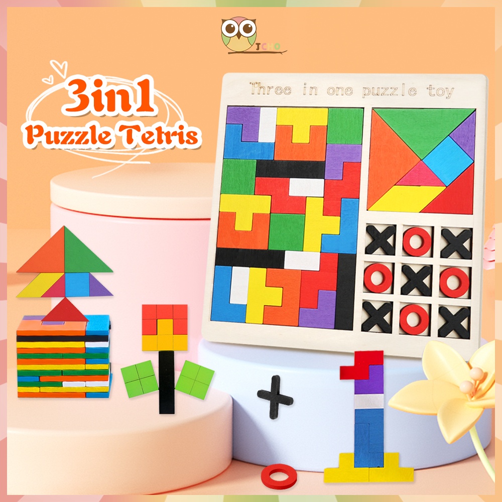 Jual JCHO Mainan Puzzle Tetris Russian Mainan Puzzle Kayu Tangram ...