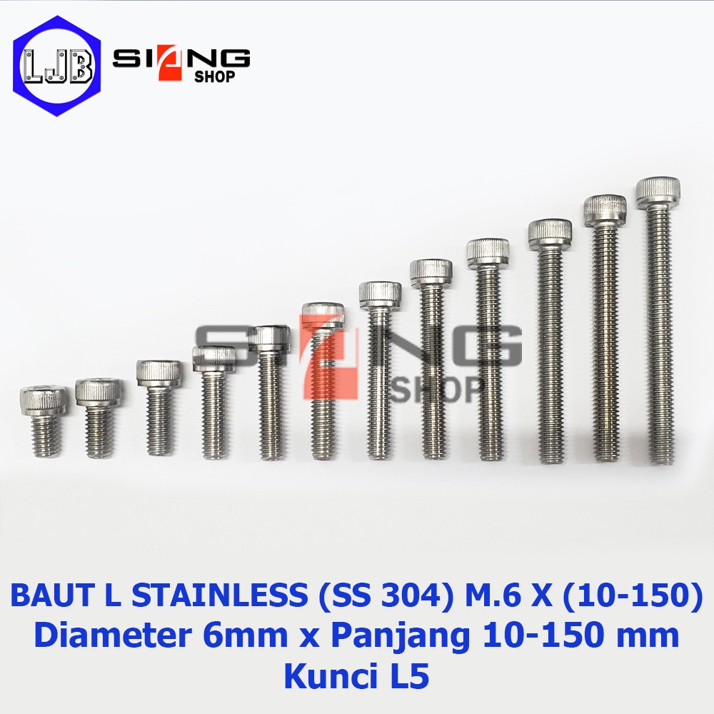 Jual Baut L M6 Stainless 304 THE A2-70 Panjang 10 sd 75mm | Shopee ...