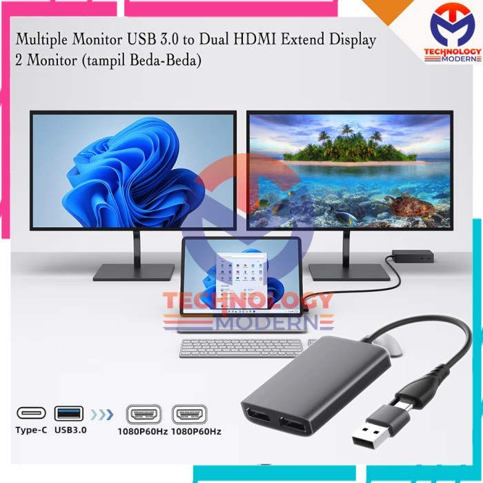 Jual Multiple Monitor USB 3.0 to Dual HDMI Extend Display 2 Monitor ...