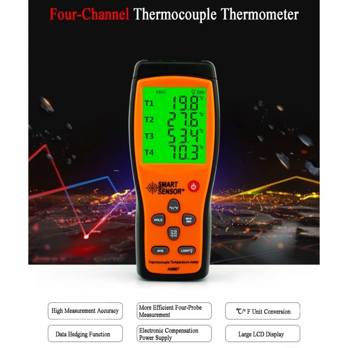 Jual SMART SENSOR AS887 AS-887 Termometer 4 Chanel Sensor Probe ...
