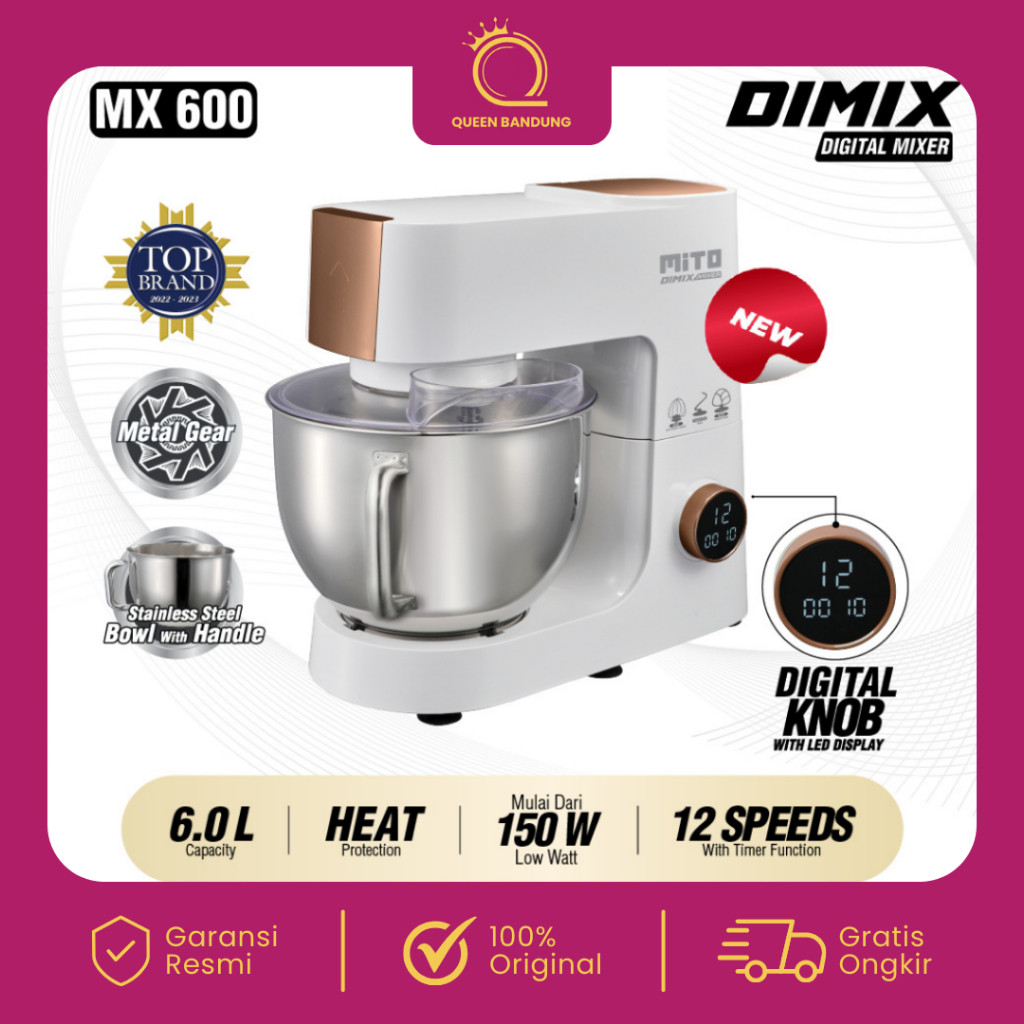 Jual Mito Stand Mixer 6 Liter MX600 Dimix Pengadon Adonan Kue | Shopee ...