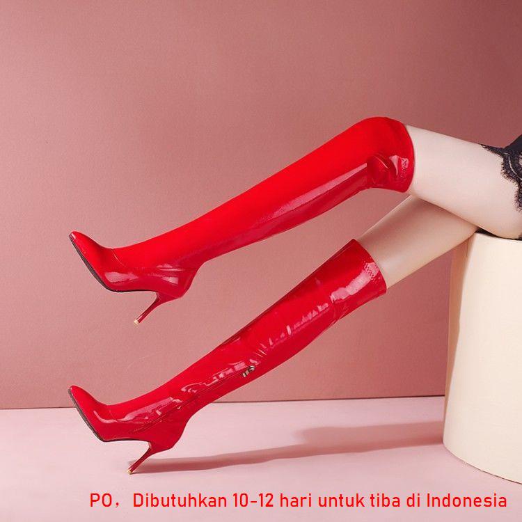 Jual Lacquer Leather Knee Length Boots Sexy Boots Female High Heeled Boots Steel Pipe Dance High