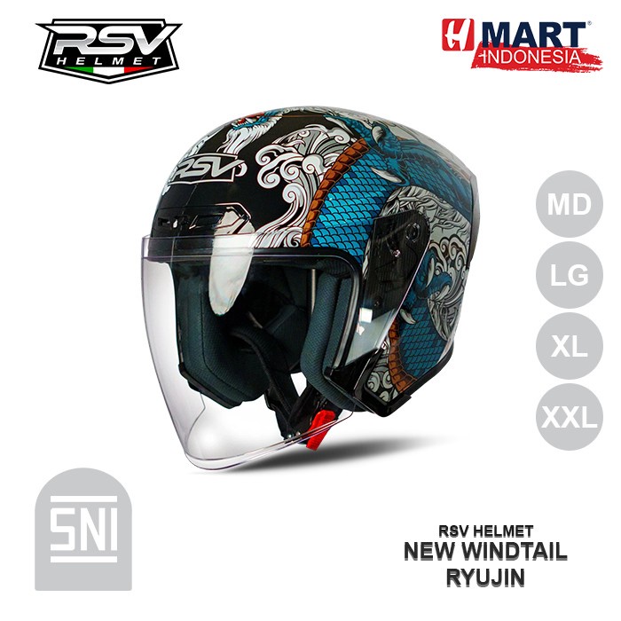 Jual RSV HELMET - NEW WINDTAIL RYUJIN - Helm Motor Half Face - SNI - M ...