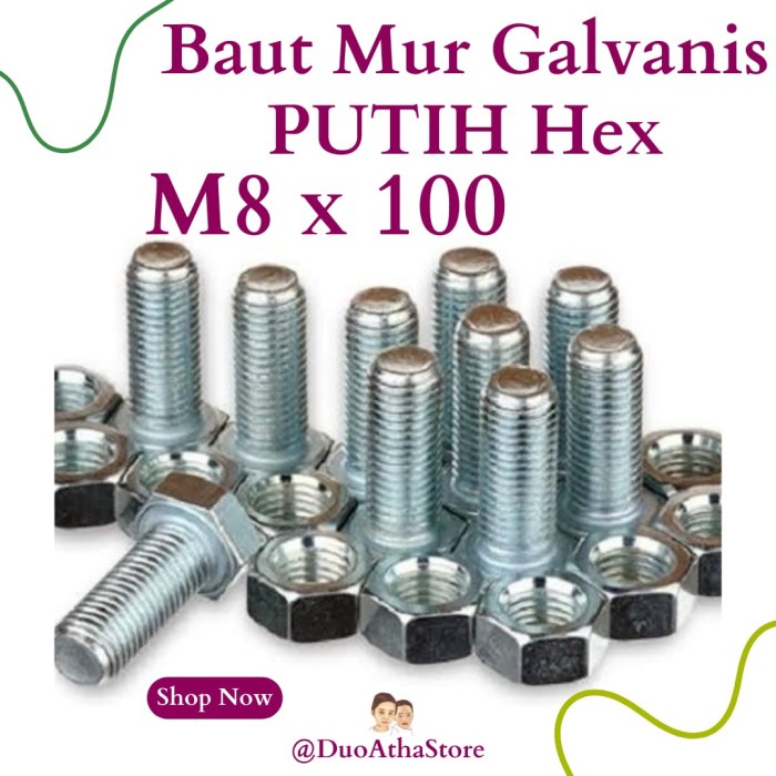 Jual M8x100 Baut Mur M8 X 100 BMP Galvanis Putih | Shopee Indonesia