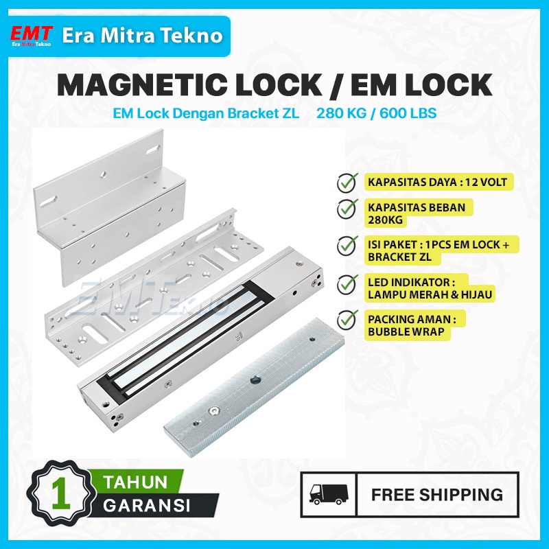 Jual EM-LOCK 600LBS + BRACKET ZL ( Magnetic Lock EM Lock Untuk Access ...