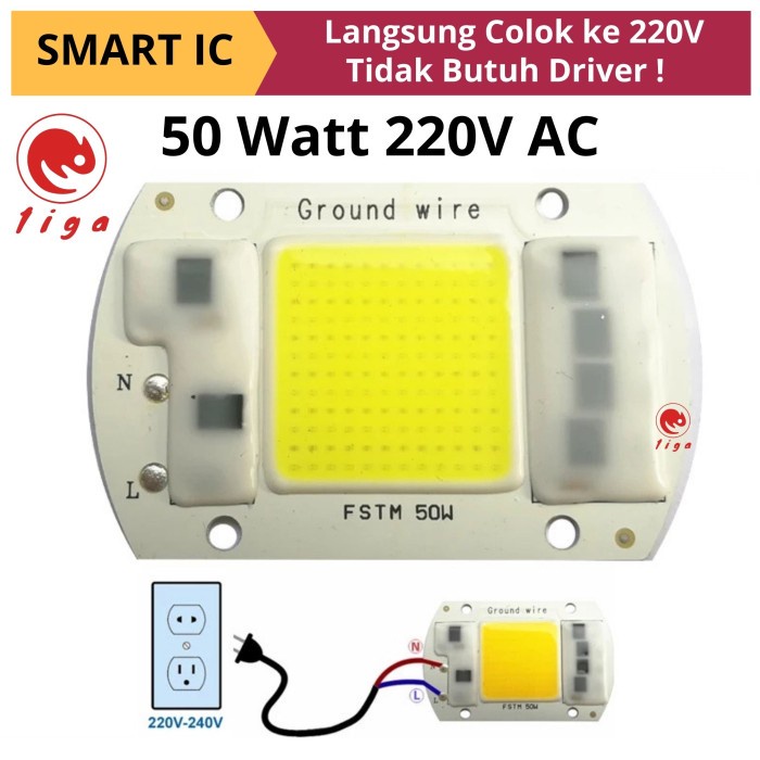 Jual Chip LED COB AC 220V 50W CW HPL - Lampu Sorot Tanpa Driver ...