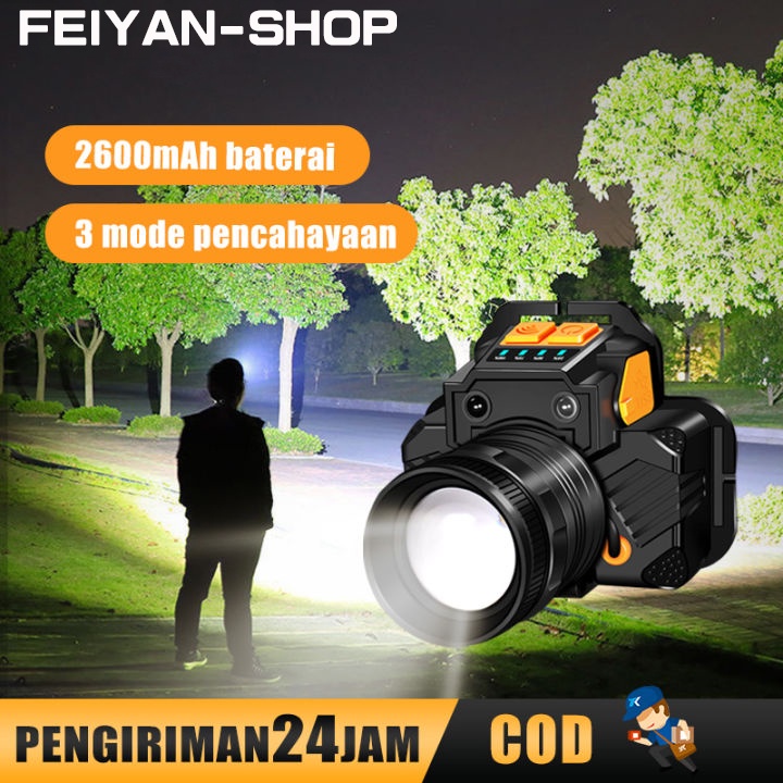 Jual Senter Kepala Led /T10 zoom super/lampu depan tahan air sensor gerak/LED senter super ...