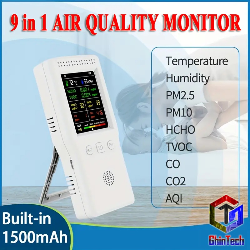Jual 9 In 1 Air Quality Detector LCD Display Monitor Kualitas Udara Detektor Karbon Dioksida CO2 ...