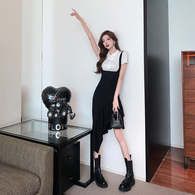 Jual Newlan QZ086 Retro Perancis Gaya Hitam Palsu Dua Potong Gaun Panas ...