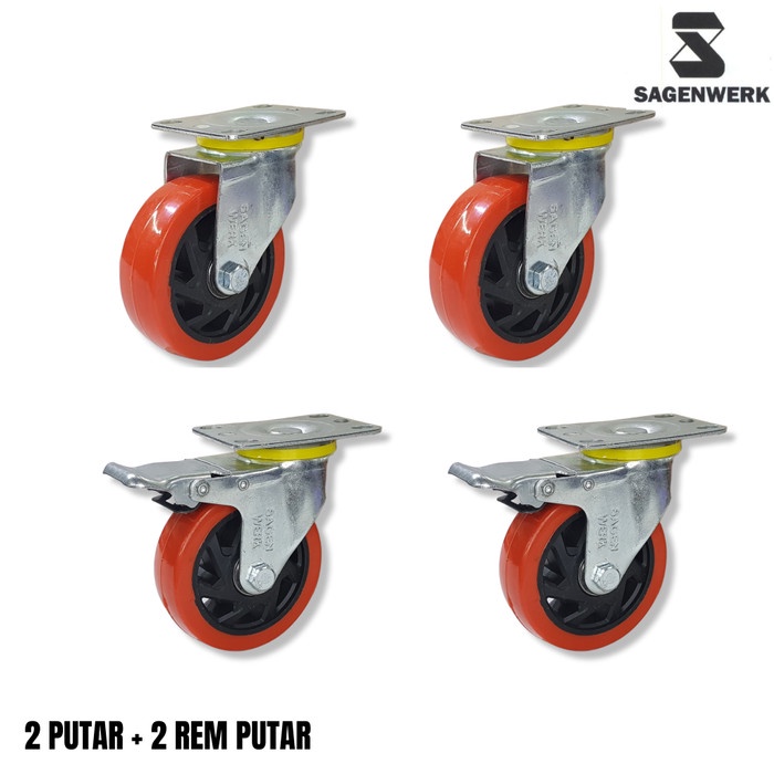 Jual Roda Troli Germany Pu Merah Medium Duty 3 inch 2 rem 2 hidup ...
