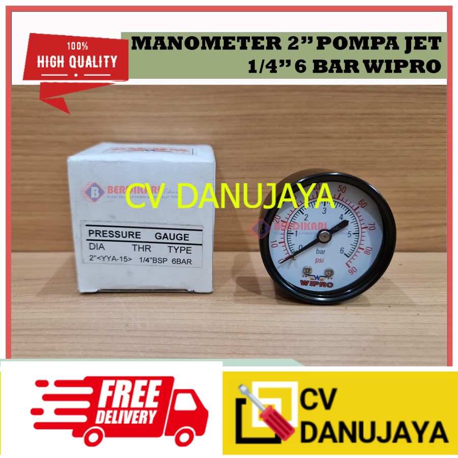 Jual Manometer Drat Tengah 1/4" 6 Bar / Pressure Gauge - Wipro B1 ...