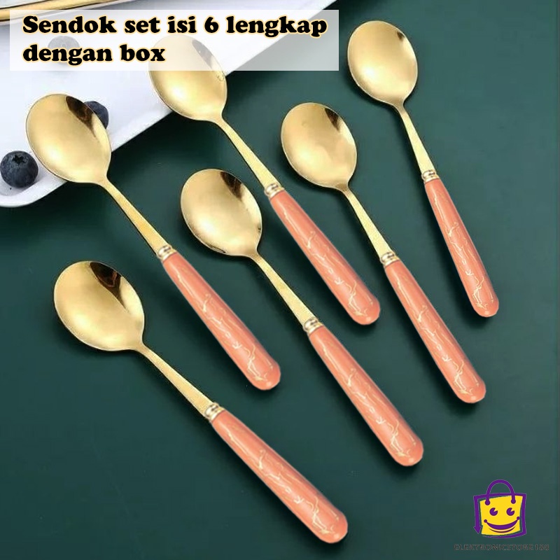 Jual (E.S) Sendok Set Marble 1 Set Isi 6 Pcs / Box Gift Set Hampers ...