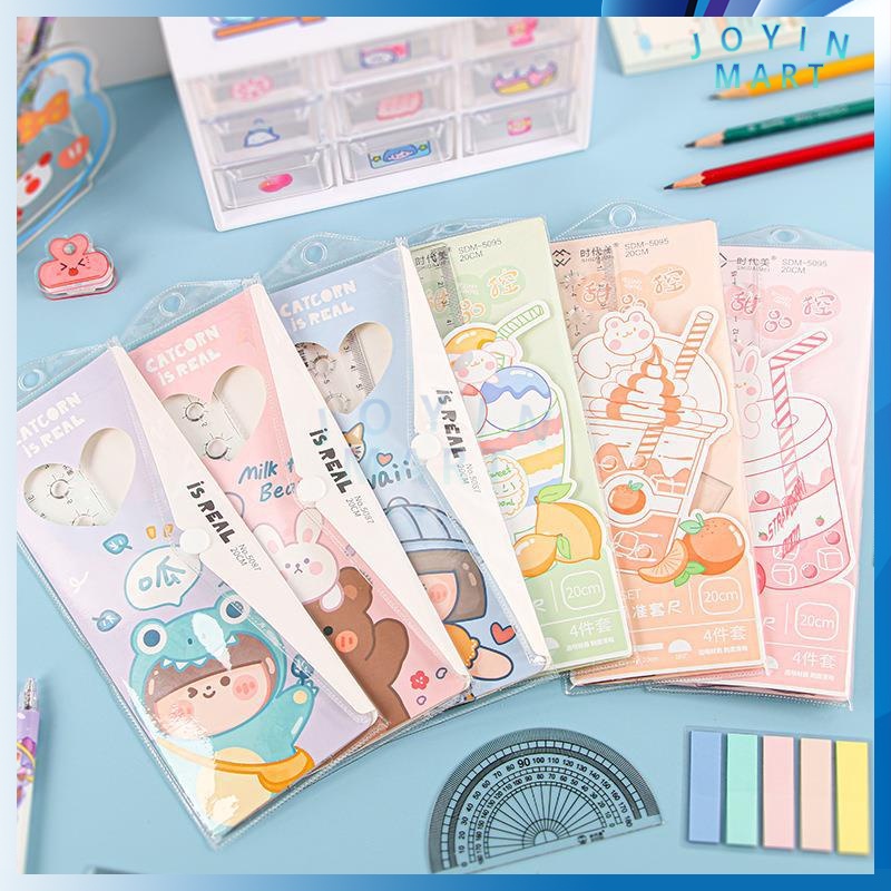 Jual Penggaris Set 4 Model Penggaris Plastik / Ruler 1 Set Isi 4 Pcs ...