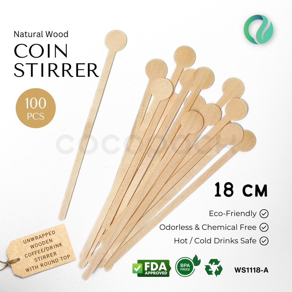 Jual (100 PCS) Stick Kayu Pengaduk Kopi Circle Round Coin Head Birch ...