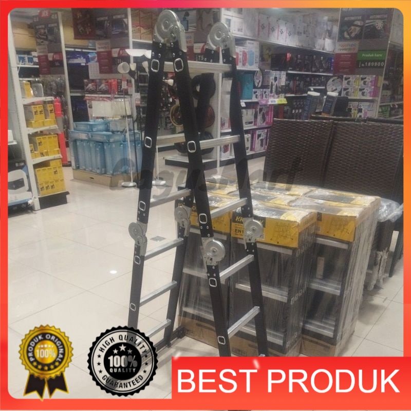 Jual Krisbow 3 Mtr Tangga Lipat Aluminium Steel 4x3 Step - Hitam/Tangga ...