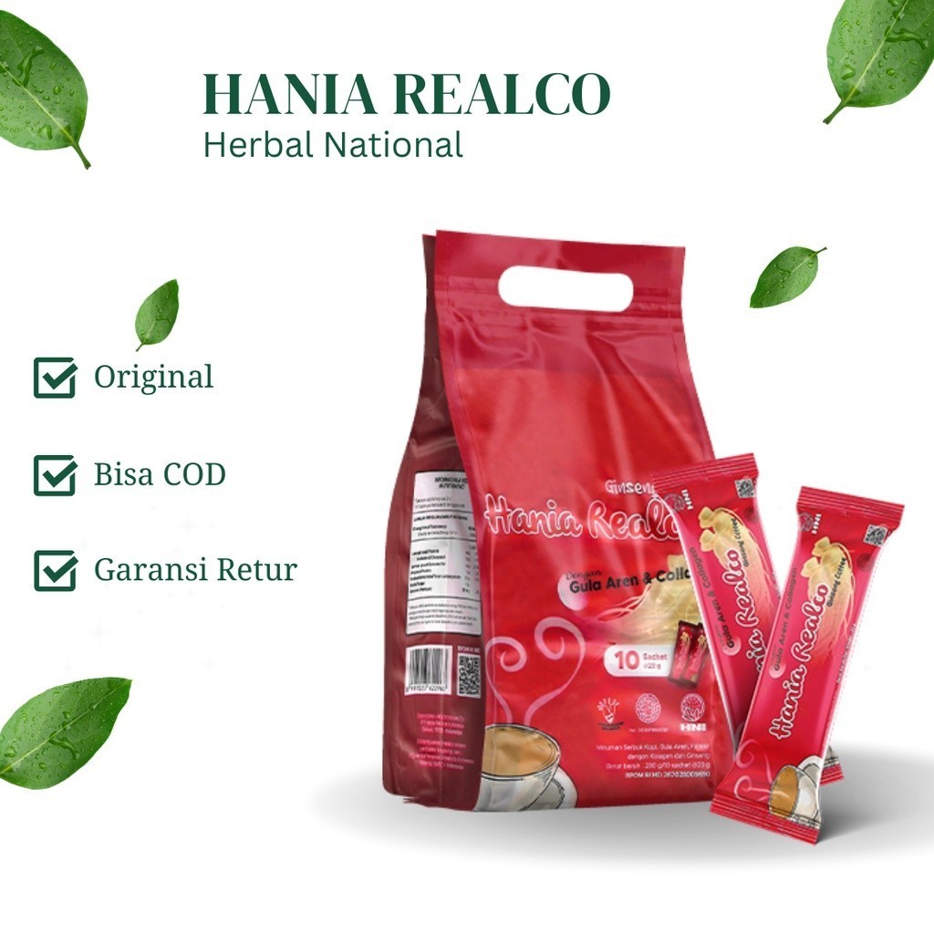 Jual Kopi Sehat Alami Hania Realco Ginseng Coffee With Collagen Gula ...