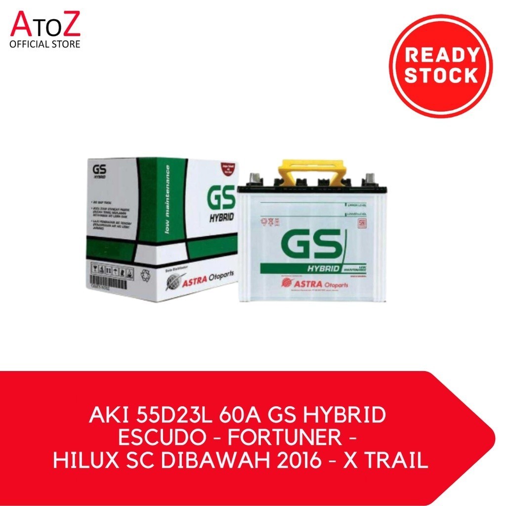 Jual AKI 55D23L 60A GS HYBRID ESCUDO - FORTUNER - HILUX SC DIBAWAH 2016 ...