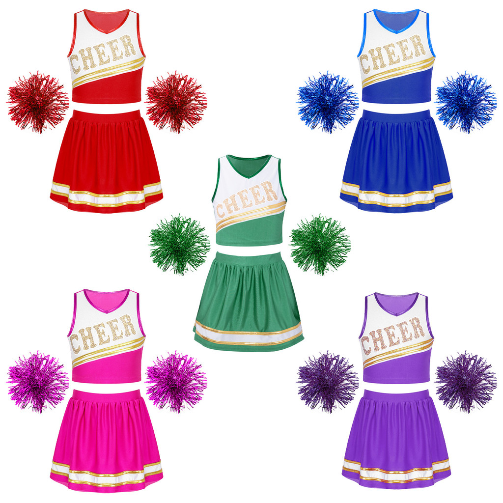 Jual Children Cheer Dance Outfits Flower Balls School Girls Cheerleader ...