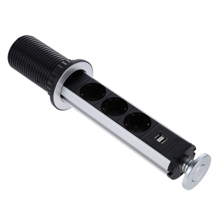 Jual Stop Kontak Tanam Meja Pull Pop UP Electric Plug Socket + 2 USB ...