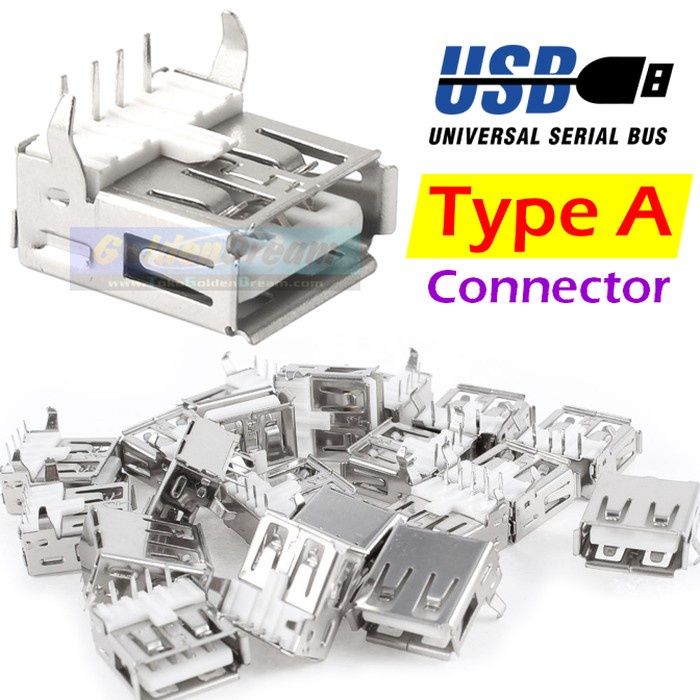 Jual Soket USB Female PCB Mount Type A 4 Pin Tekuk 90 Socket Konektor ...