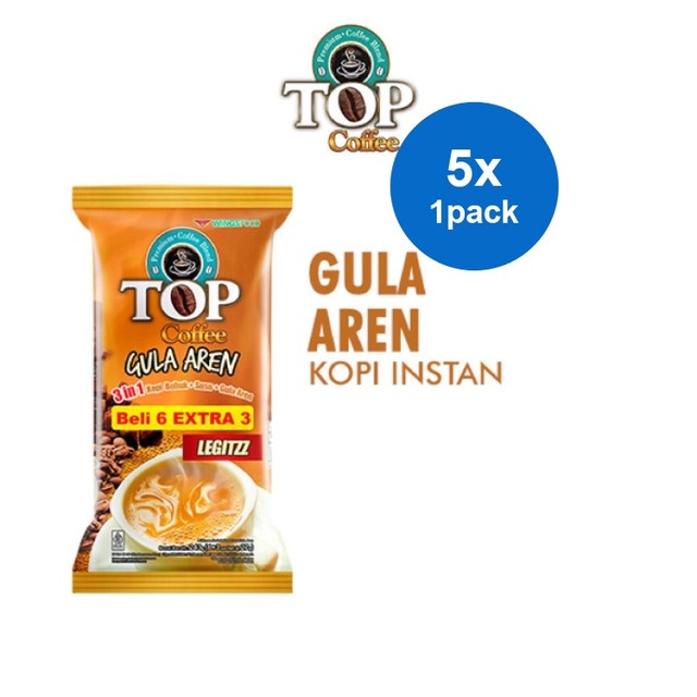 Jual TOP Kopi Susu Gula Aren Tubruk 3in1 27gr Pack Isi 6+3 (5 pack ...