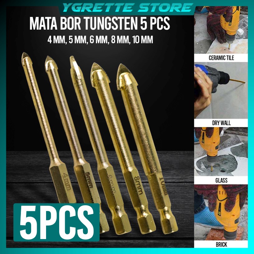Jual YGRETTE - PREMIUM TASP Mata Bor Tungsten Drill Bit 4 5 6 8 10mm 5 ...