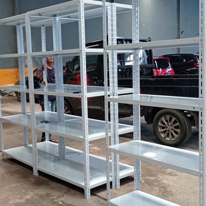 Jual rak gudang besi susun 5 putih plus tiang putih 200x100x40 cm ...