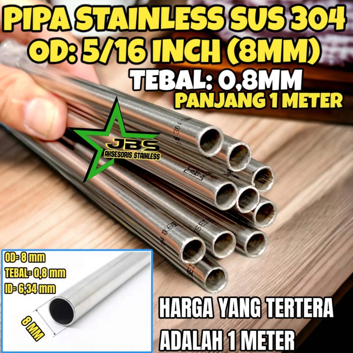 Jual PIPA SS 304 - 5/16" INCH(8MM) X 0,8 MM X 1 METER - STAINLESS STEEL ...