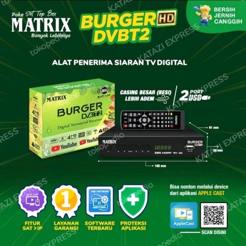 Jual Set Top Box Matrix Burger Hijau STB DVB T2 HD Receiver TV Digital ...