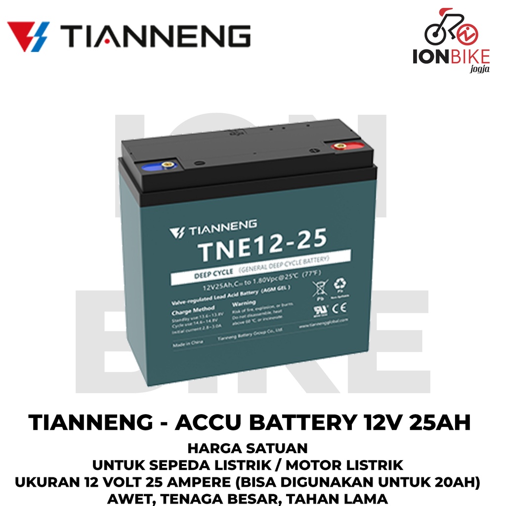 Jual Aki Sepeda Listrik Tianneng 12 Volt 25 Ampere 20 Ampere Accu Battery Baterai Batre E ...