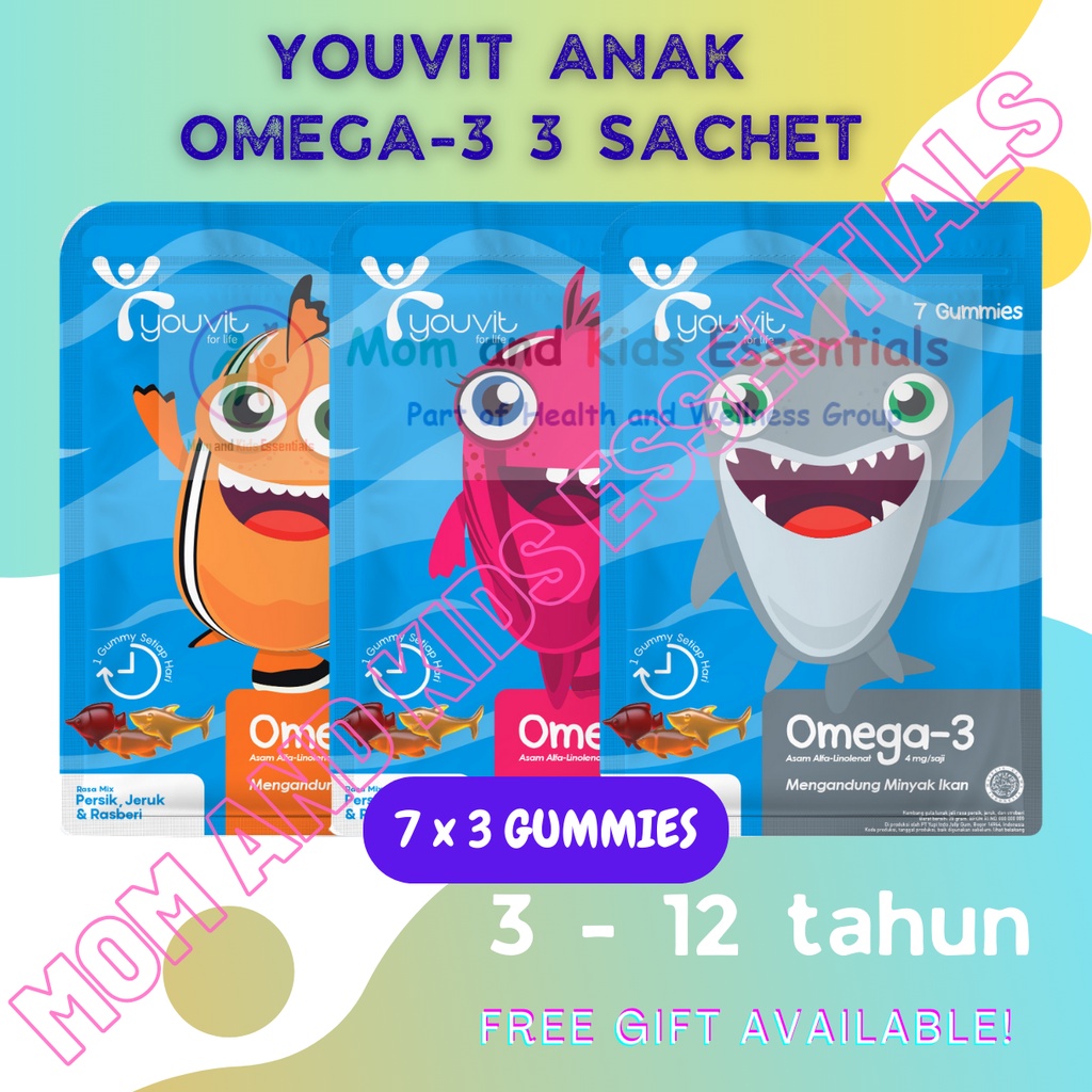 Jual YOUVIT MULTIVITAMIN OMEGA 3 ANAK 1/2 BOX 3 SACHET 21 GUMMIES KIDS ...