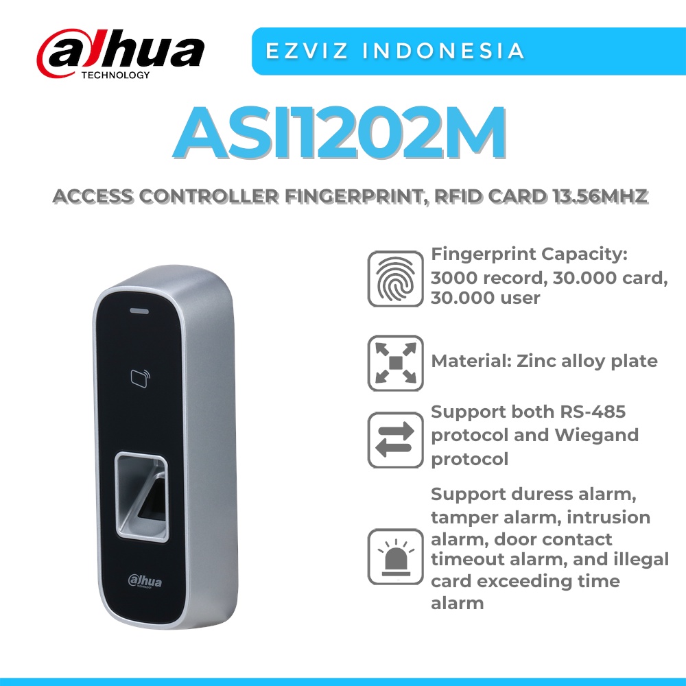 Jual DAHUA ASI1202M ACCESS CONTROLLER FINGERPRINT, RFID CARD 13.56MHZ ...