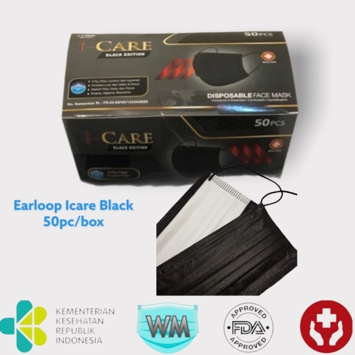 Jual Masker Hitam 3ply Earloop isi 50 Pcs i-Care Black Edition | Shopee ...