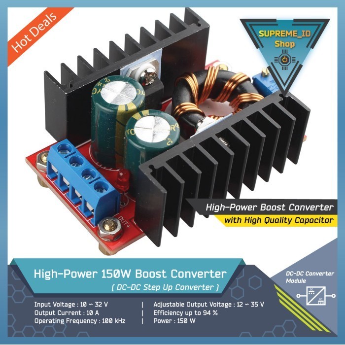 Jual High Power DC-DC Step Up Boost Converter | 10A 150W | 12-35 Vdc ...