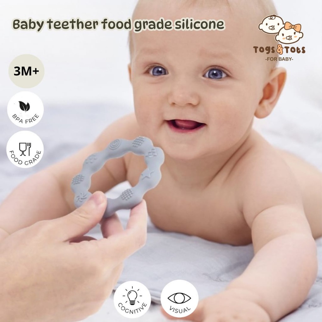 Jual baby teether food grade silikon / silicone teething ring bayi ...