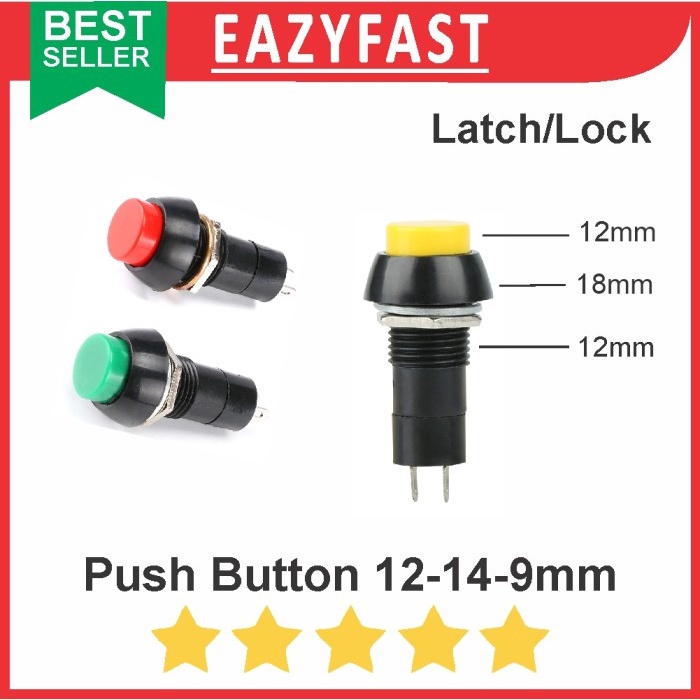 Jual Push On Switch Button 12mm Latch Lock Saklar Toggle 12 mm 18mm 18 ...
