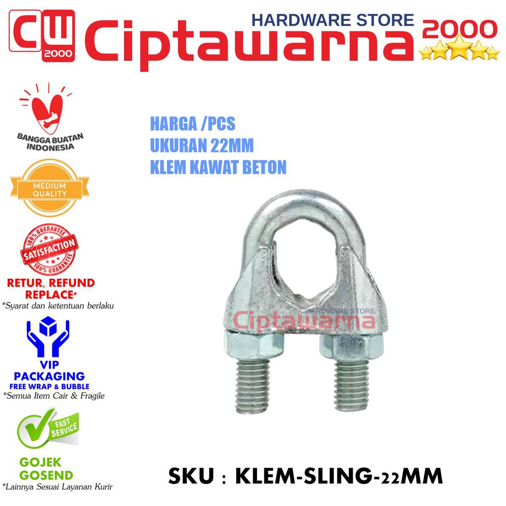 Jual Clamp Tali Kawat Baja Klem Beton Kabel Seling Sling 22MM 7/8"- CW1 ...