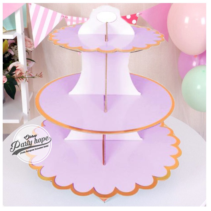 Jual Cake Stand UNGU Polos List Gold / 3 Tier Cupcake Stand / standing cupcake polos / Tatakan ...