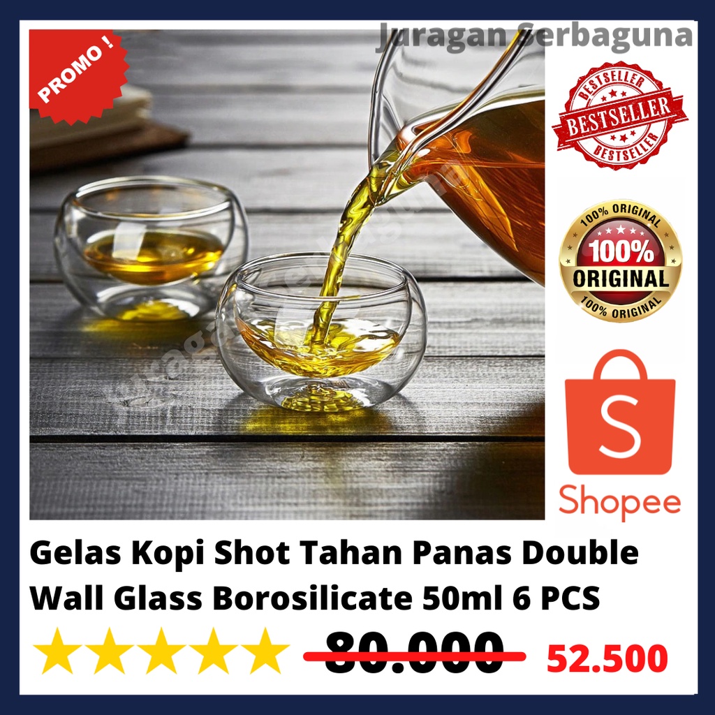 Jual Gelas Kopi Shot Tahan Panas Double Wall Glass Borosilicate 50ml 6 pcs | Shopee Indonesia