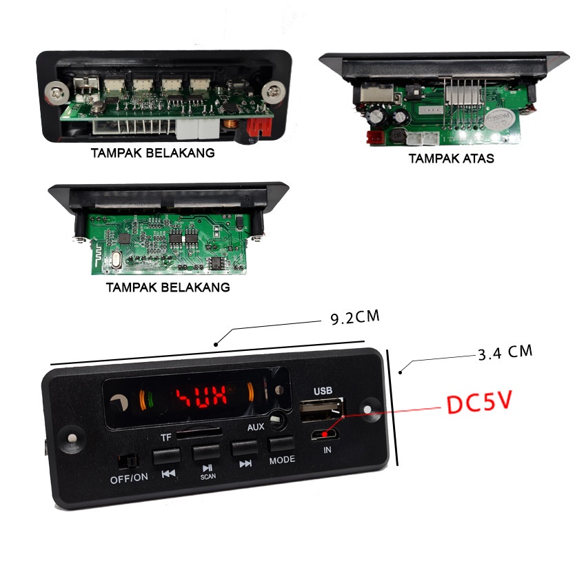 Jual (OML) modul mp3 bluetooth 5V-12V stereo 2x3watt 029BT | Shopee ...