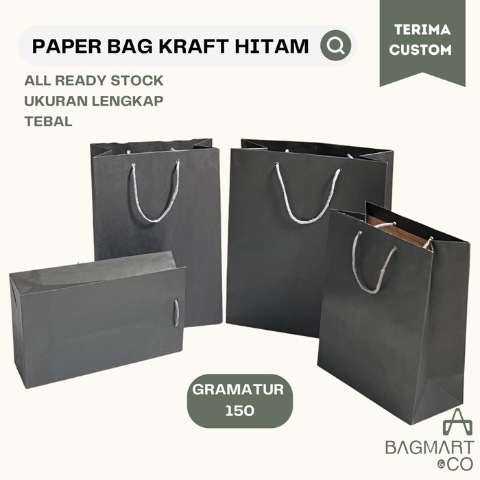 Jual Paper Bag Hitam Polos Special Black 150 Gsm Ukuran Lengkap Suvenir ...