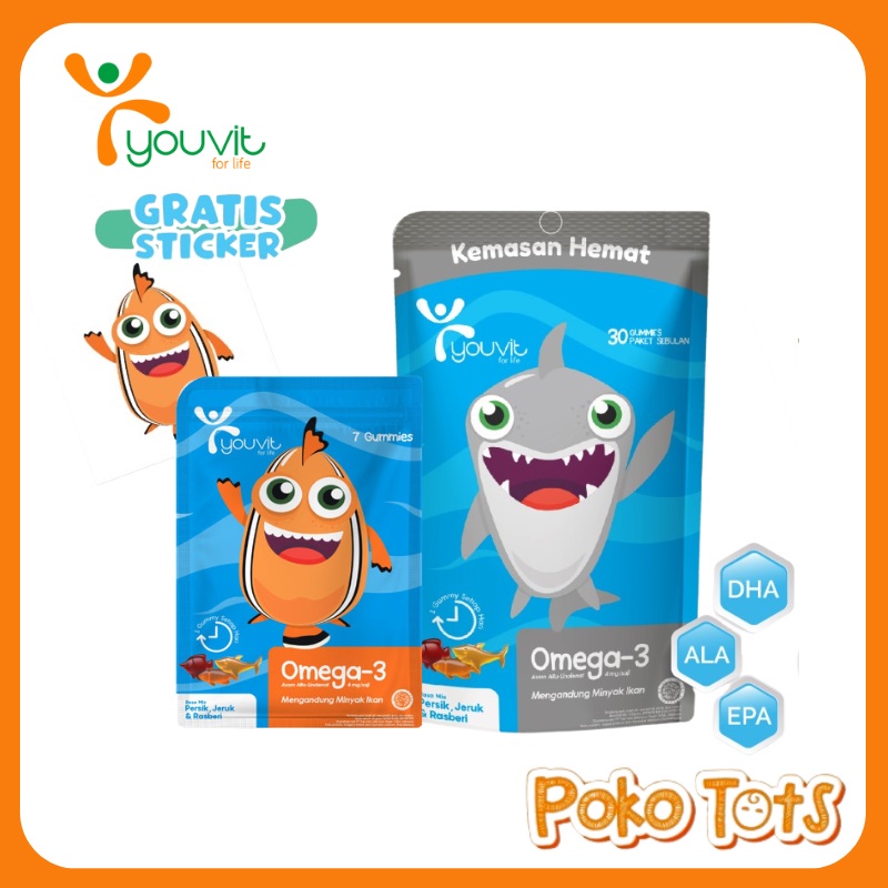 Jual Youvit Omega 3 Anak isi 7 & 30 Gummies With DHA, EPA dan ALA ...