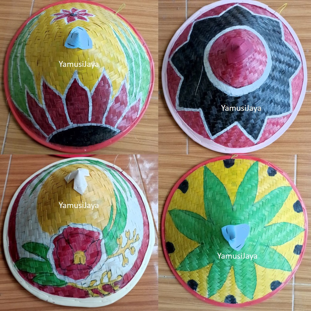 Jual Caping Gunung dari bambu topi petani Anak. Warna dan Lukis ter ...