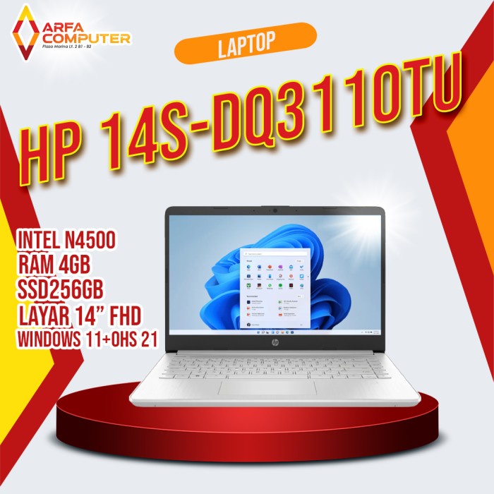 Jual LAPTOP HP 14S-DQ3110TU INTEL N4500 (4GB/256GB/14" FHD/W11+OHS21 ...