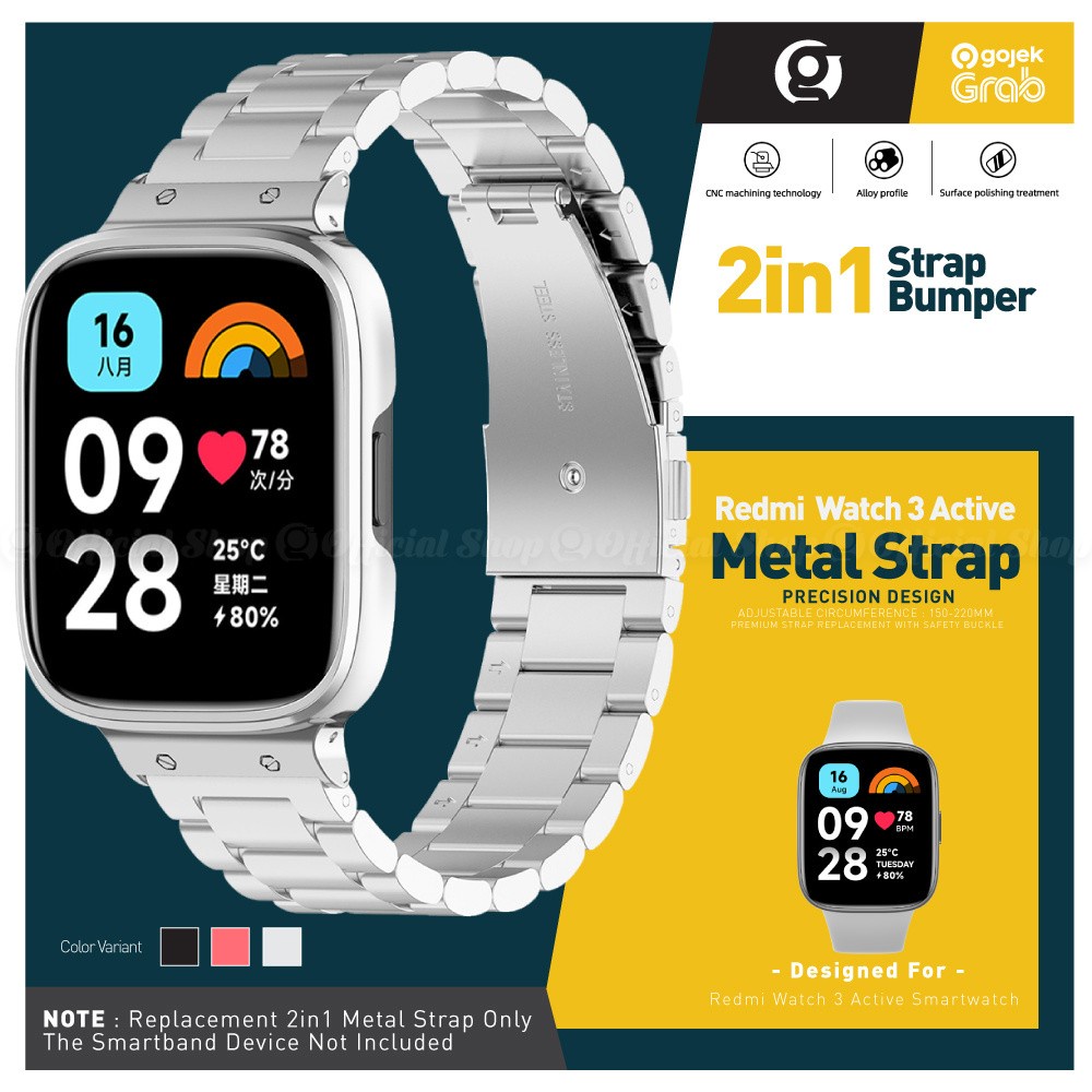 Jual Metal 2in1 Stainless Strap for Redmi Watch 3 ACTIVE with Bumper ...