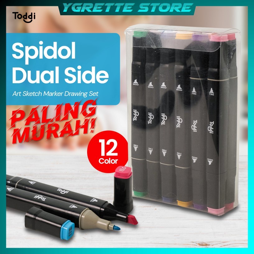 Jual YGRETTE - Toddi Spidol Dual Side Art Sketch Marker Drawing Set 12 ...