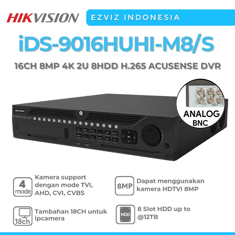 Jual HIKVISION IDS-9016HUHI-M8/S 16CH 8MP 4K 2U 8HDD H.265 ACUSENSE DVR | Shopee Indonesia